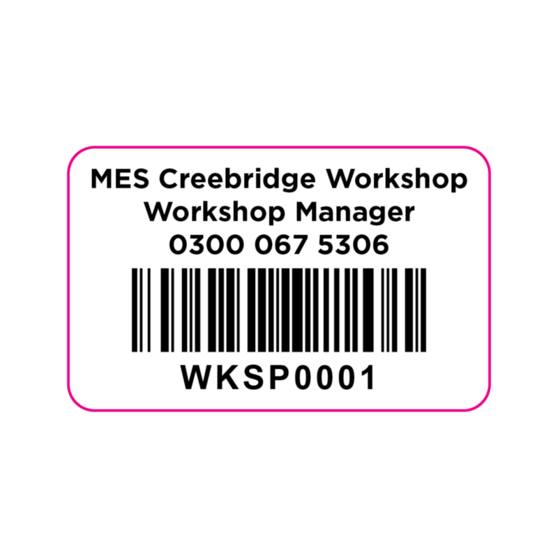 MES Creebridge Workshop Code 128 Barcode Labels