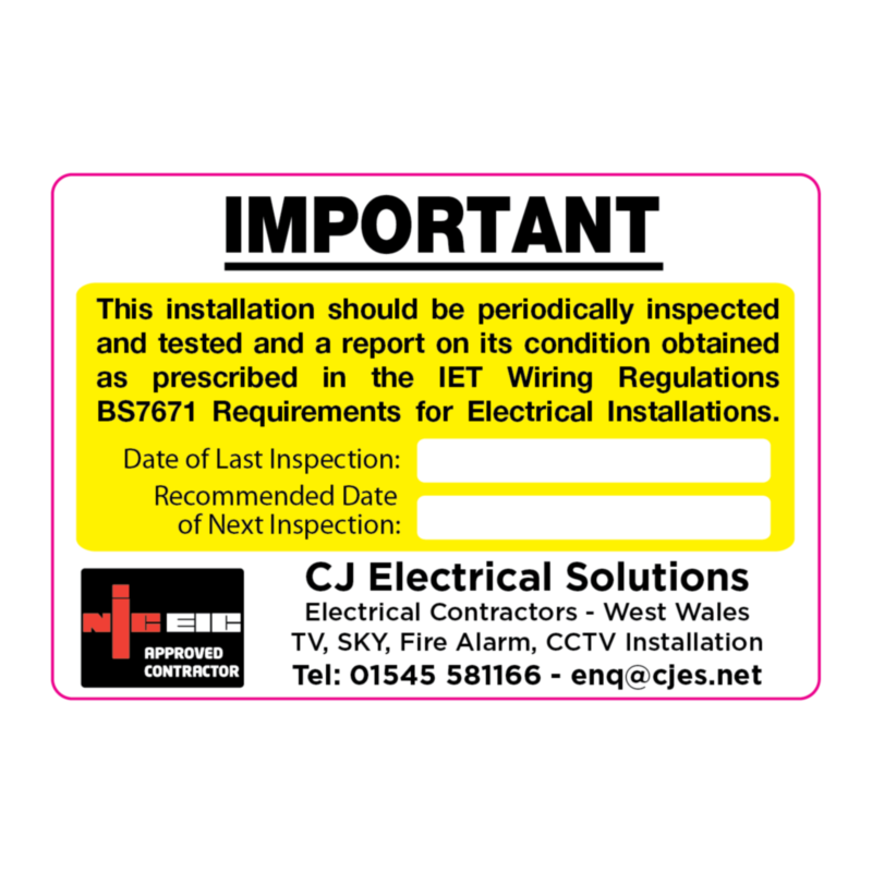 CJ Electrical Solutions Periodic Inspection Label