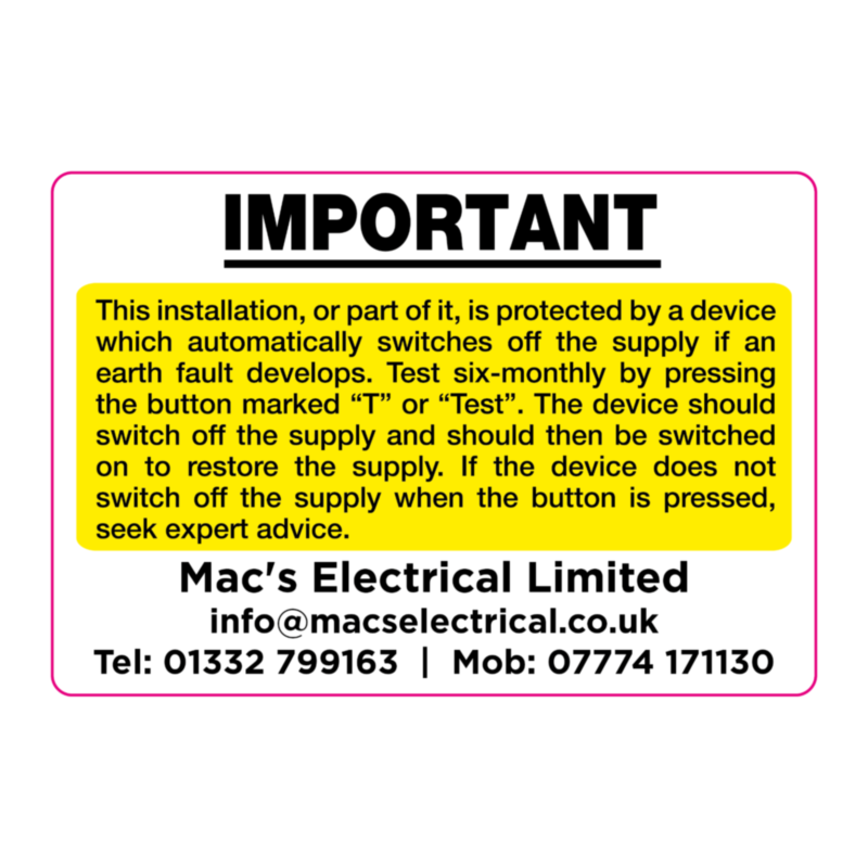 Macs Electrical Ltd RCD Labels