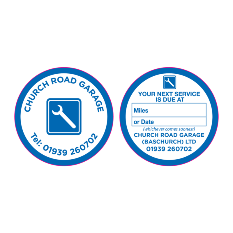 Church Road Garage Service Reminder Window Sticker