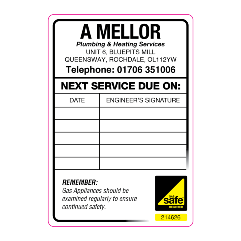 A Mellor Plumbing & Heating Boiler Service Labels