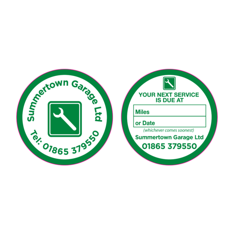 Summertown Garage Service Reminder Window Stickers