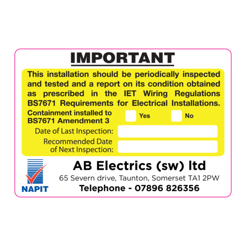AB Electrics Ltd Periodic Inspection Labels