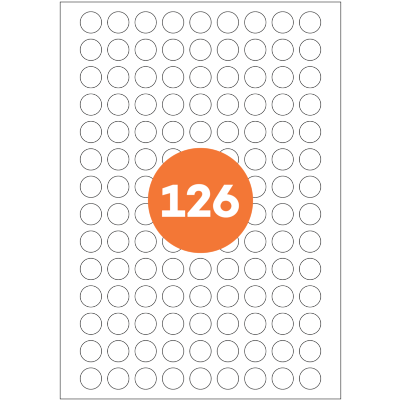 A4 Label Sheets 126 Labels Per Sheet 16mm Diameter White Removable ...