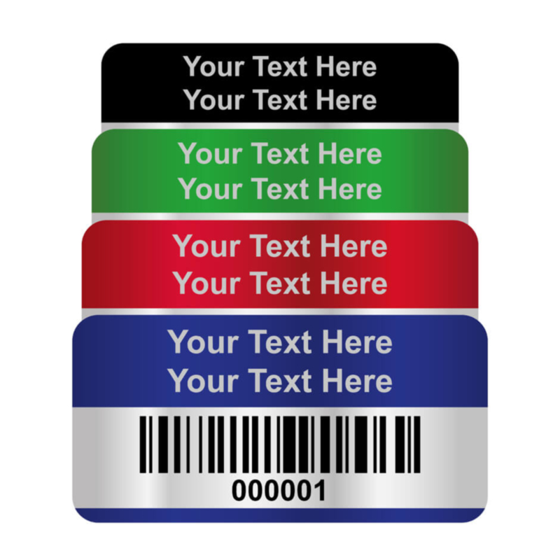 Red Personalised Silver Void Asset Labels Barcode 40x20mm | Labels Online