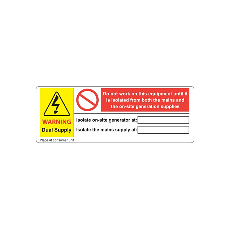 PV Dual Supply Consumer Unit Labels 132x47mm | Labels Online
