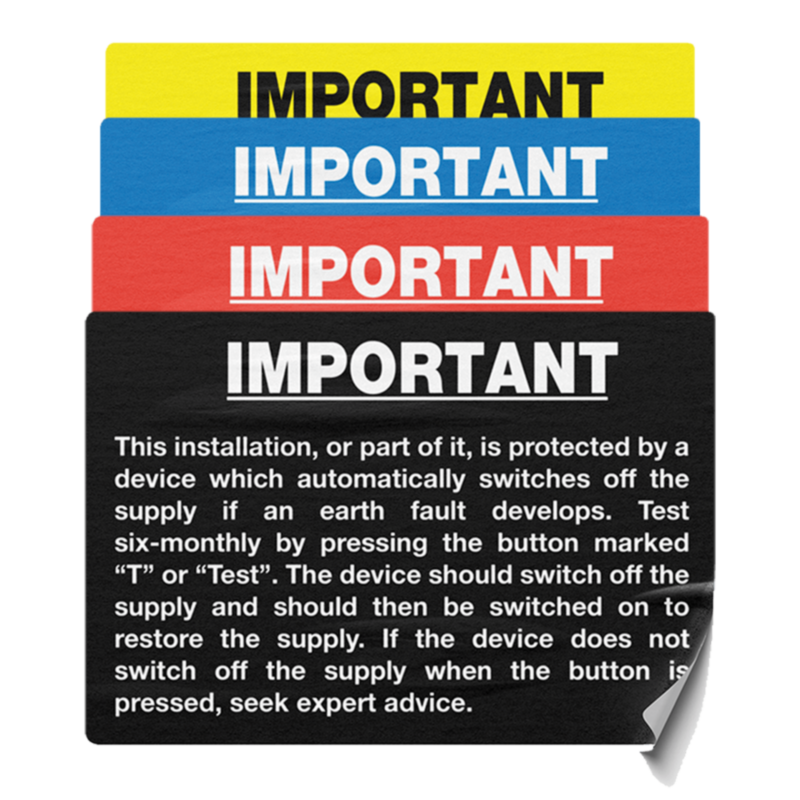 Black 18th Edition RCD Test Labels 95x65mm | Labels Online