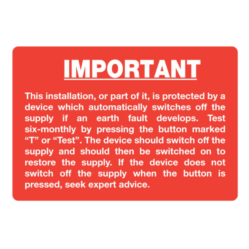 Red 18th Edition RCD Test Labels 95x65mm | Labels Online
