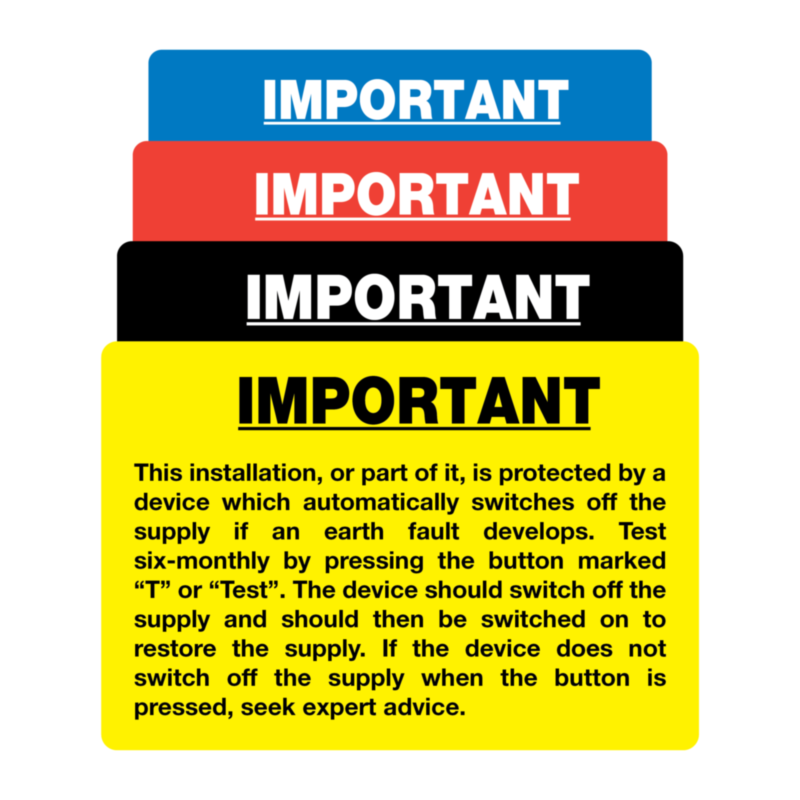 RCD Test Labels 95x65mm