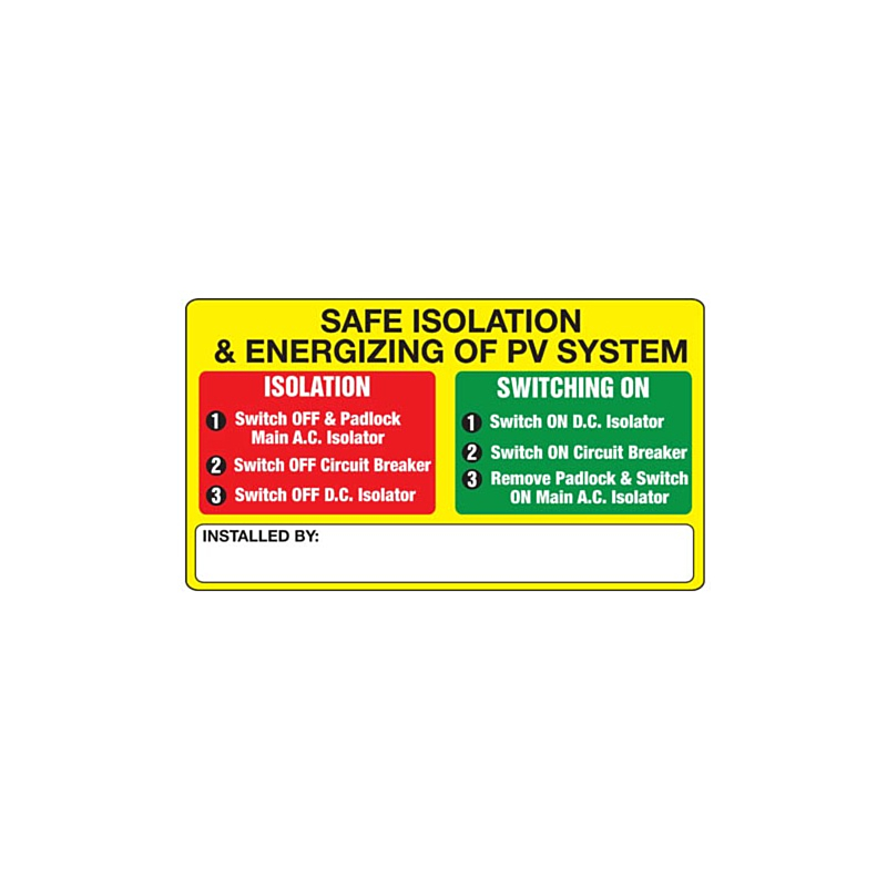 Safe Isolation & Energizing of PV System Labels 100x56mm | Labels Online