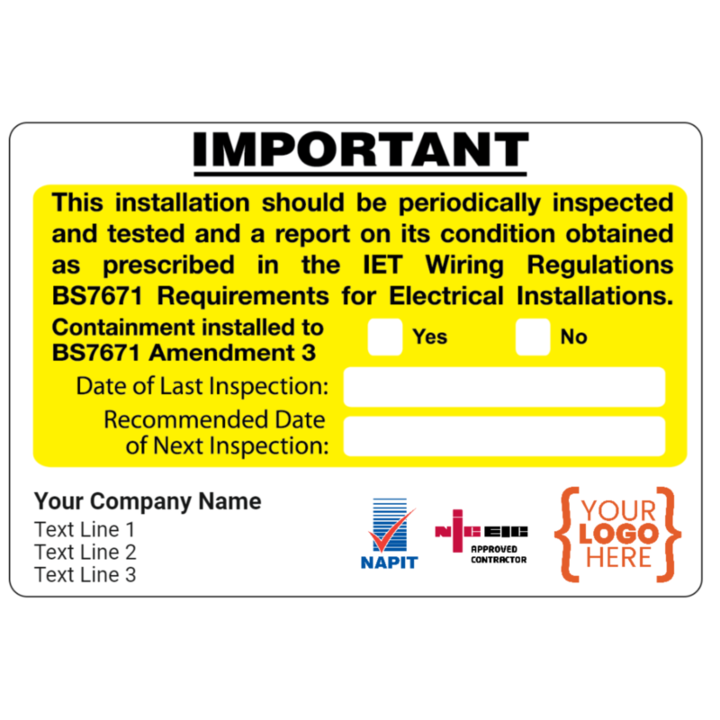 Personalised Amendment 3 Periodic Inspection (EICR) Labels | Labels
