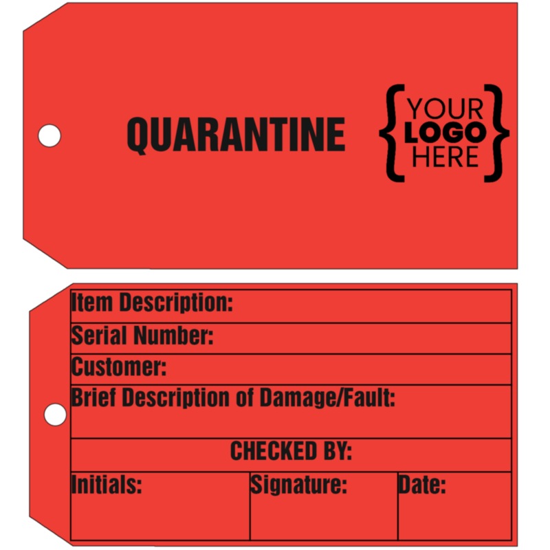 Custom Quarantine Tags 134x67mm Double Sided | Labels Online