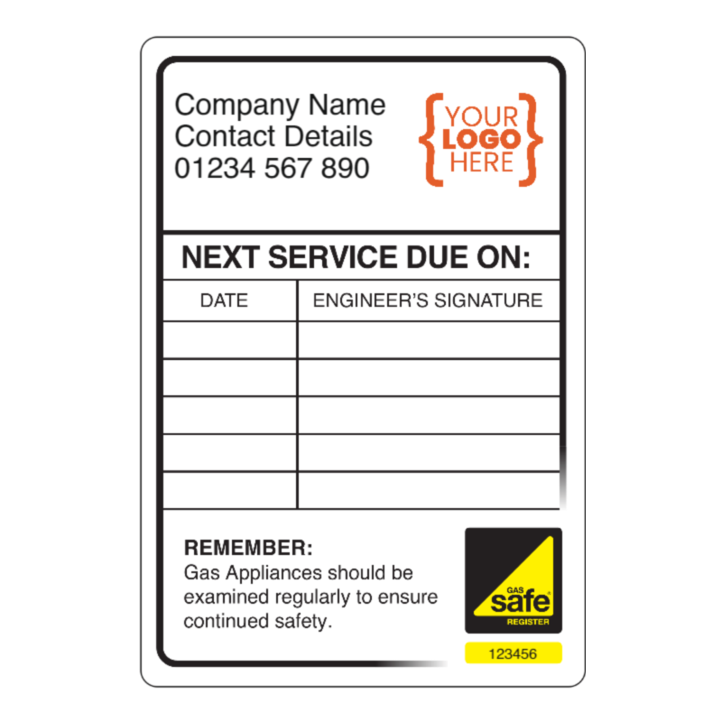 Custom Gas Safe Next Service Due Labels 65x95mm | Labels Online
