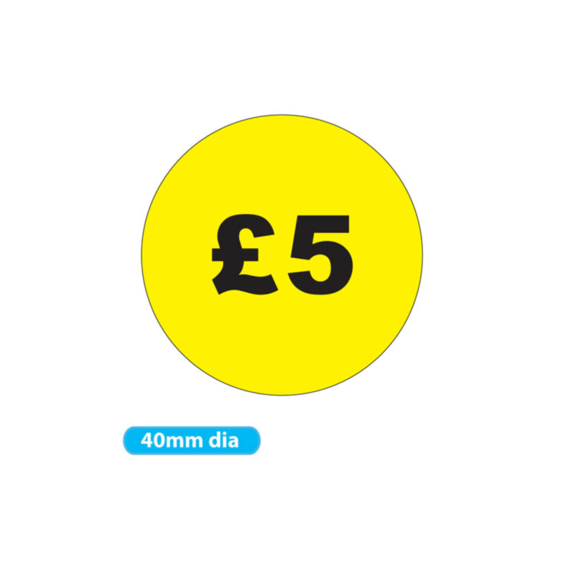£5 Price Stickers 40mm Removable | Labels Online