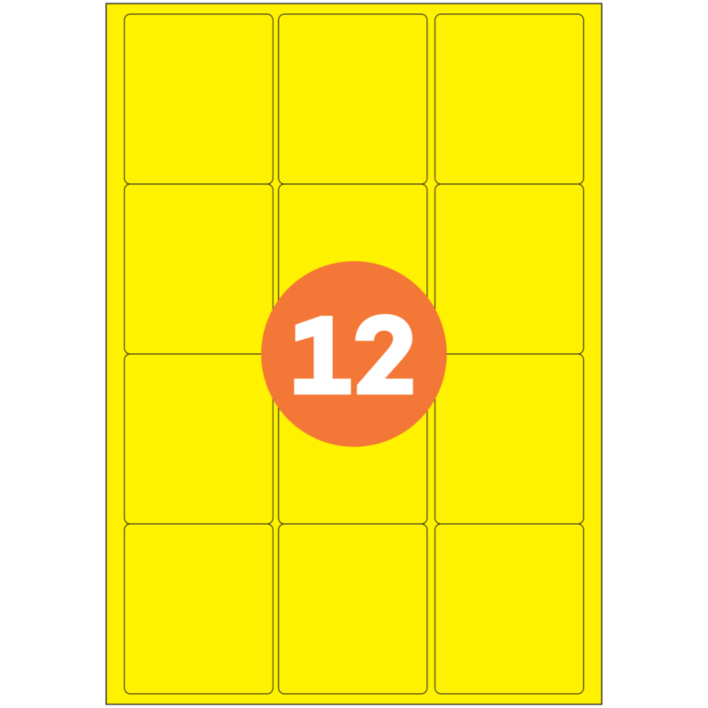 A4 Label Sheets 12 Labels Per Sheet 64x72mm Yellow Permanent | Labels ...