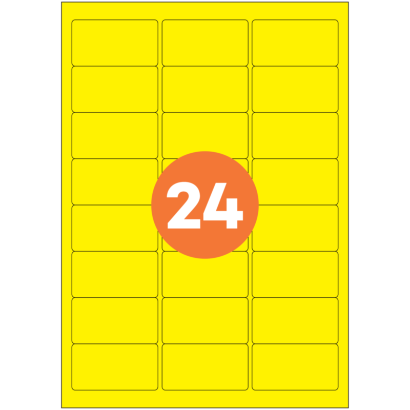 A4 Label Sheets 24 Labels Per Sheet 64x34mm Yellow Permanent | Labels ...