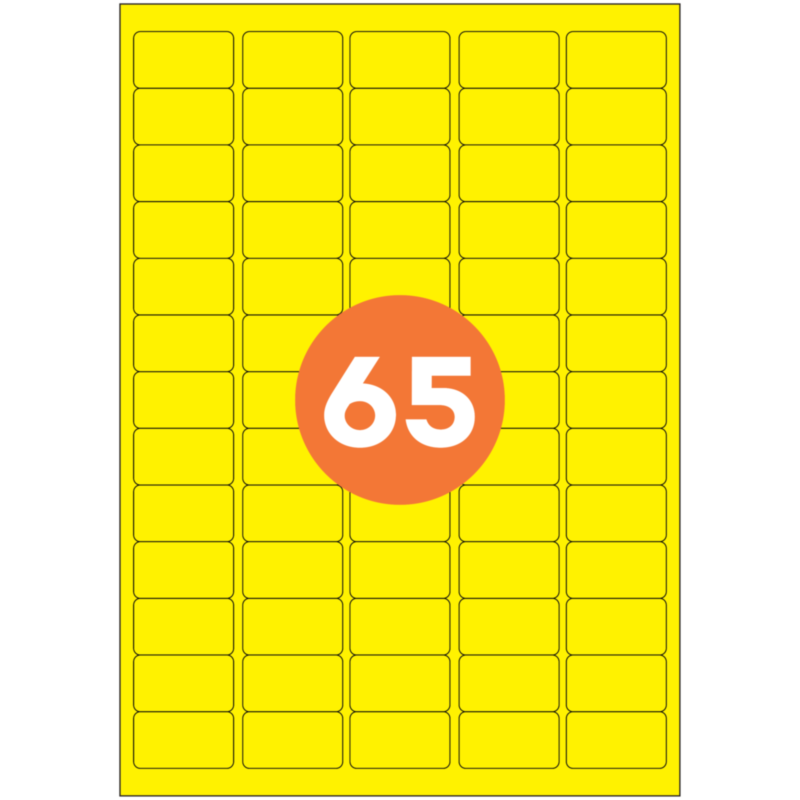 A4 Label Sheets 65 Labels Per Sheet 38x21mm Yellow Permanent | Labels ...