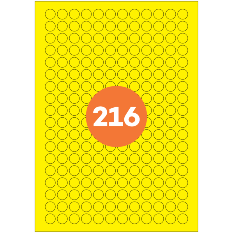 A4 Label Sheets 216 Labels Per Sheet 13mm Diameter Yellow Permanent ...