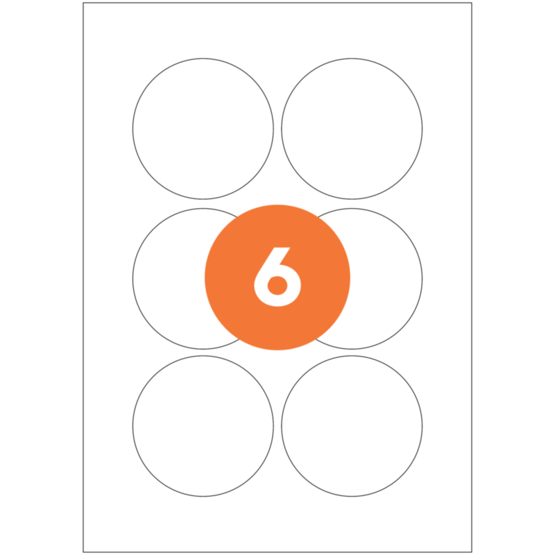 A4 Label Sheets 6 Labels Per Sheet 76mm Diameter White Removable ...