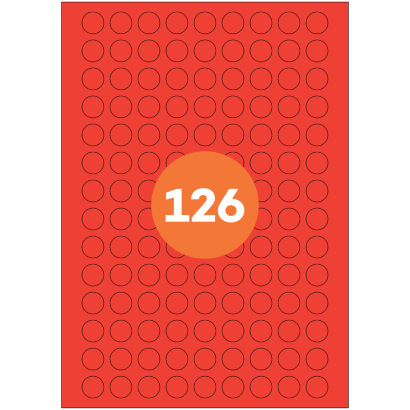 A4 Label Sheets 126 Labels Per Sheet 16mm Diameter Red Permanent ...