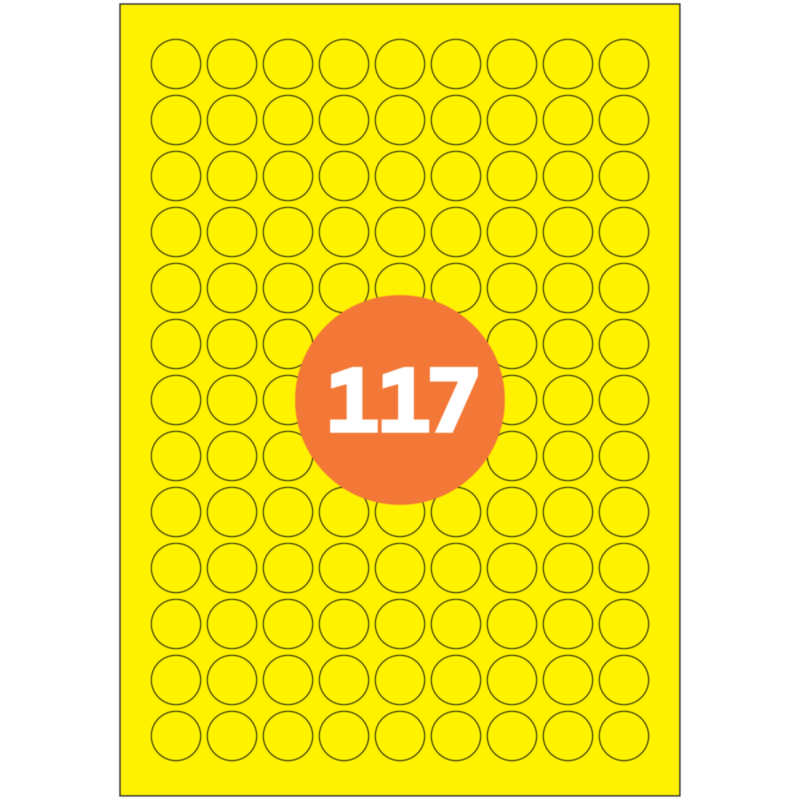 A4 Label Sheets 117 Labels Per Sheet 19mm Diameter Yellow Permanent ...