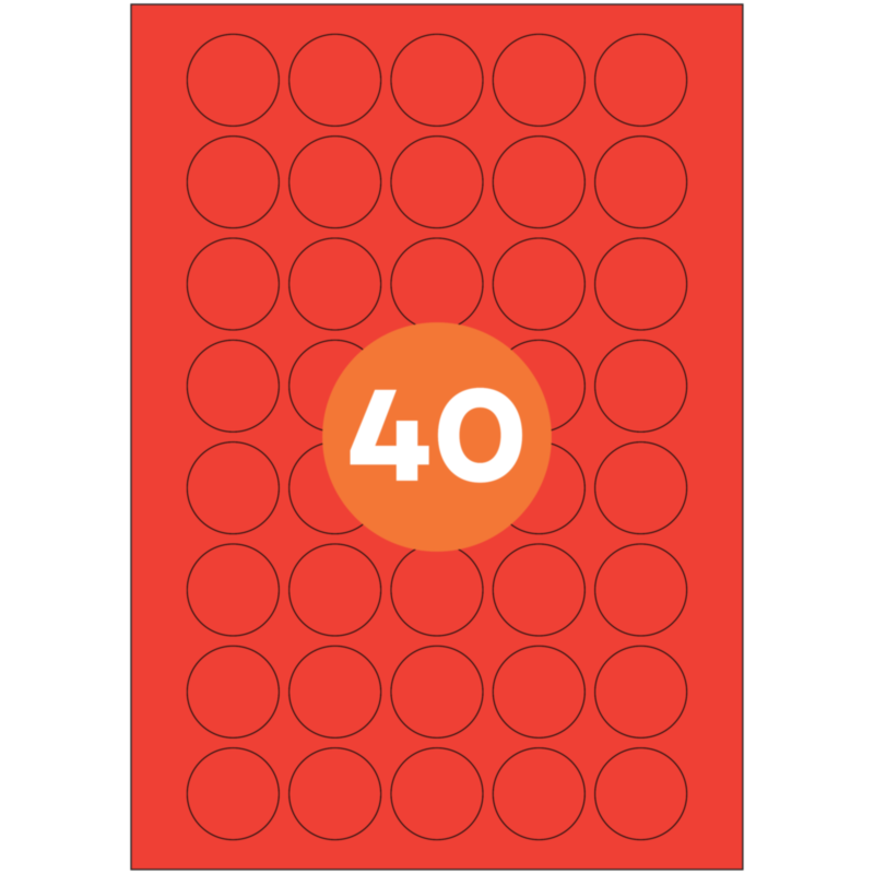A4 Label Sheets 40 Labels Per Sheet 32mm Diameter Red Permanent ...