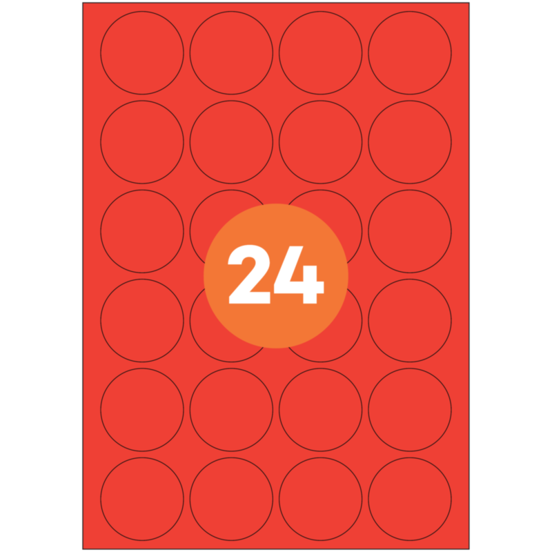 A4 Label Sheets 24 Labels Per Sheet 40mm Diameter Red Permanent ...