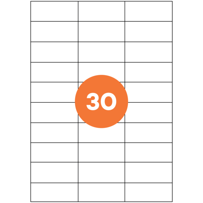 A4 Sheet Labels 30 Labels Per Sheet 70x30mm White Permanent