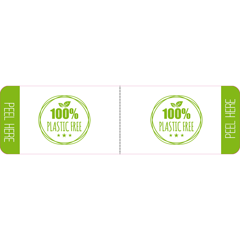 Green 100% Plastic Free Card Clasp Stickers 70x20mm | Eco Labels