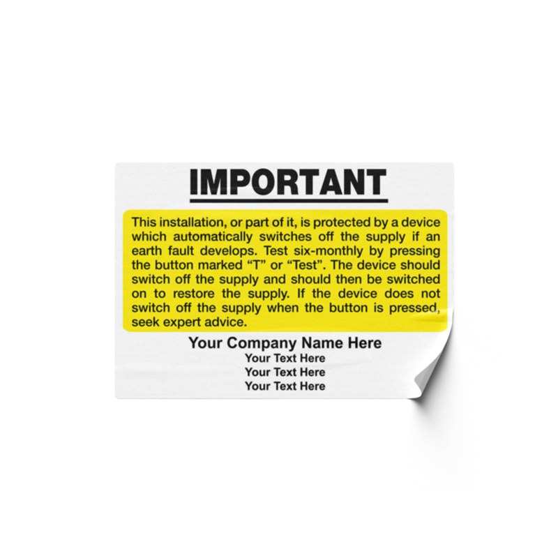 Personalised 18th Edition RCD Test Labels 95x65mm | Labels Online