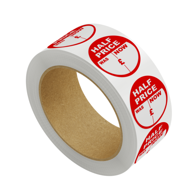 Was / Now Half Price Stickers 50mm Removable | Labels Online