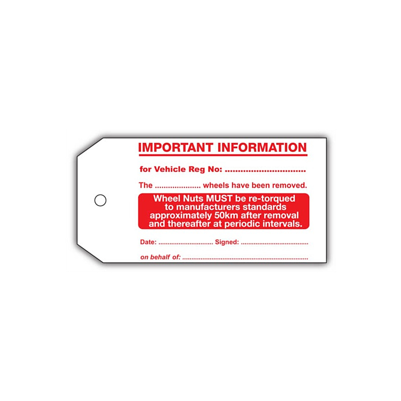 Wheel Nut Re-Torque Tags 134x67mm | Labels Online