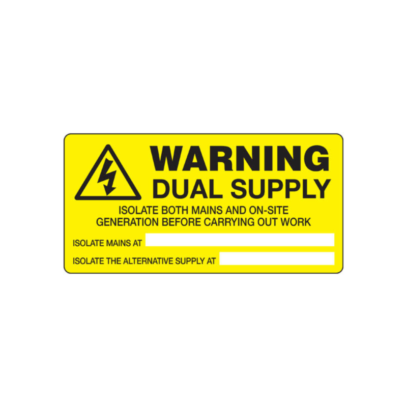 Dual Supply Warning Labels 100x50mm | Labels Online