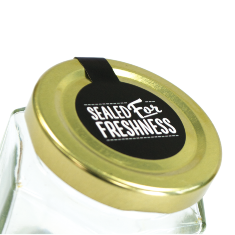 Sealed For Freshness Jar Seal Labels 35x90mm Black | Labels Online