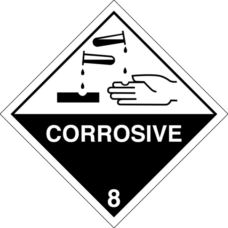 Corrosive 8 White Hand Placard Labels 250x250mm | Labels Online