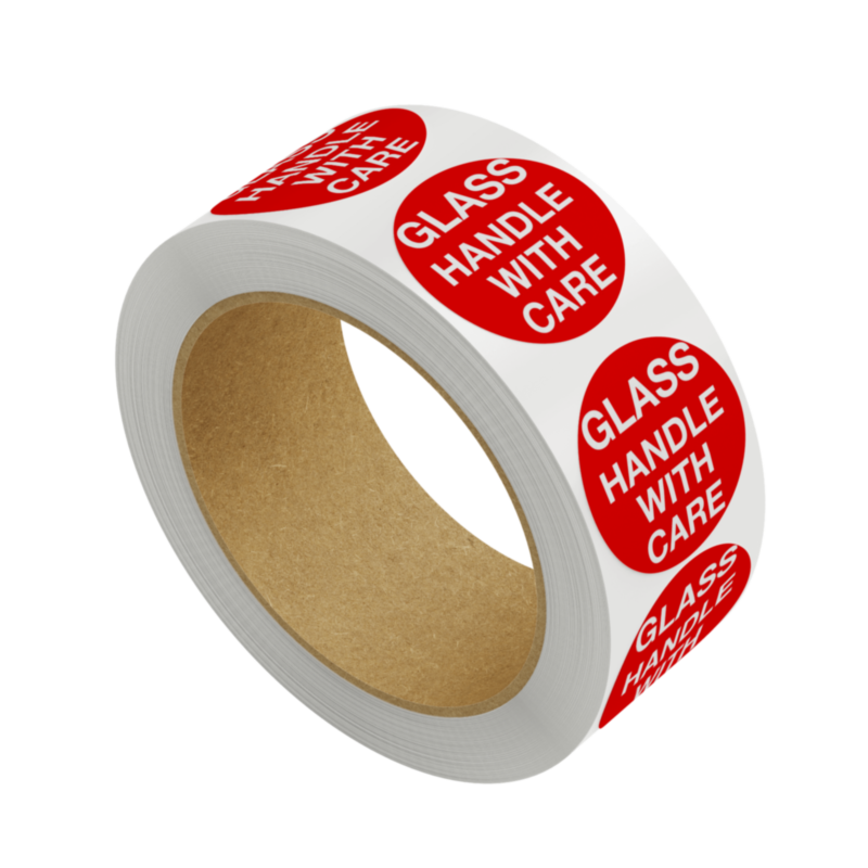 Glass Handle With Care Labels 50mm | Labels Online